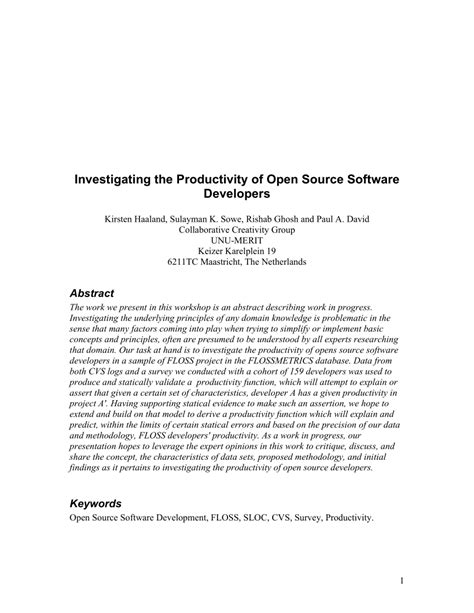 Pdf Investigating The Productivity Of Open Source Software Developers