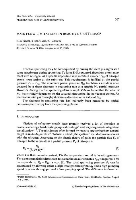 Pdf Mass Flow Limitations In Reactive Sputtering Dokumentips