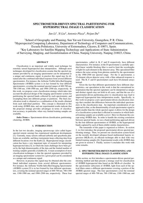Pdf Spectrometer Driven Spectral Partitioning For Hyperspectral Image Classification