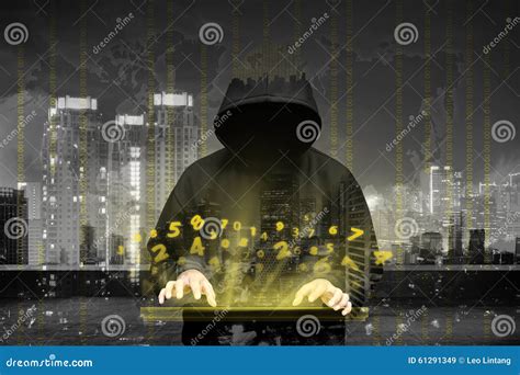 Computer Hacker Silhouette Of Hooded Man Stock Image Image Of Hacking