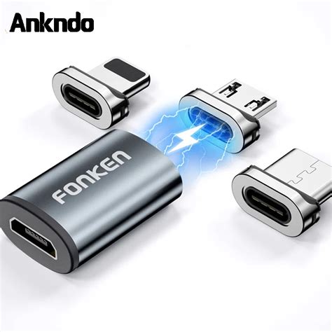 Ankndo 마이크로 Usb C 타입 마그네틱 케이블 어댑터 3 In 1 Usb C 암 수 변환기 자석 충전 팁 커넥터 휴대폰용휴대폰 유동 케이블 Aliexpress