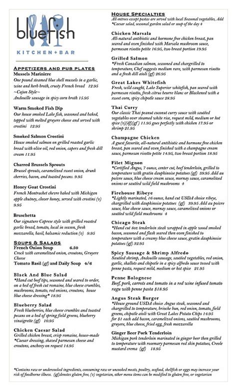 All Menus Blue Fish Kitchen Manistee Mi