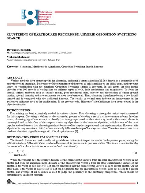 Clustering Of Earthquake Records Pdf Cluster Analysis Mathematical Optimization