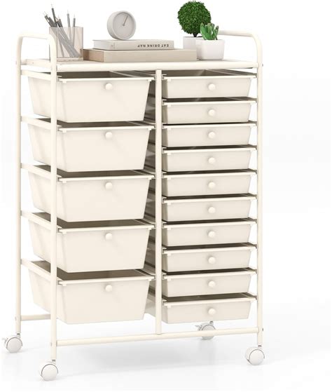 15 Drawers Rolling Cart Classroom Organizers Storage Cart With Wheels