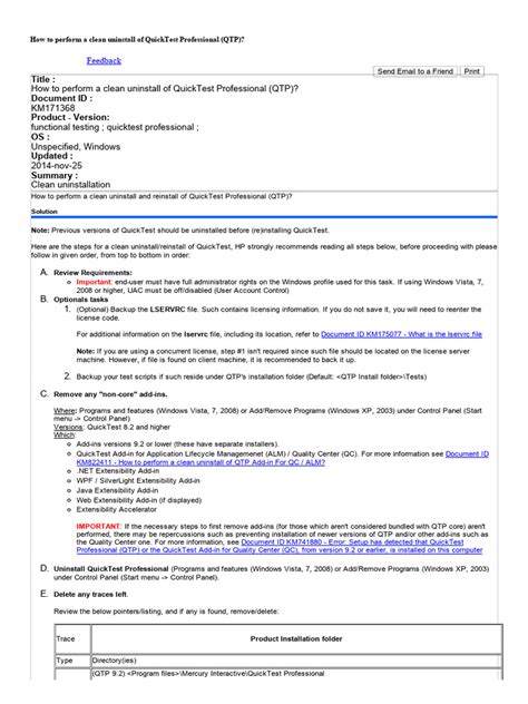 How To Perform A Clean Uninstall Of Quicktest Professional Qtp Hp Software Support Pdf