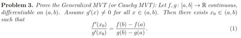 Solved Problem Prove The Generalized MVT Or Cauchy Chegg Com