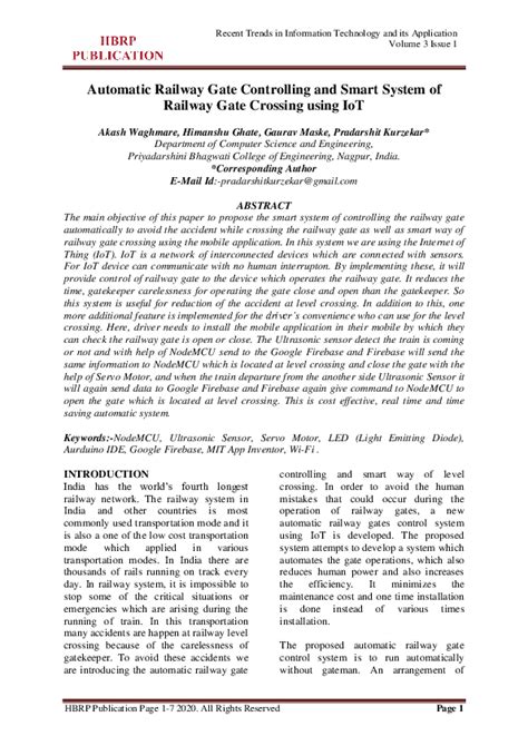 Pdf Automatic Railway Gate Controlling And Smart System Of Railway Gate Crossing Using Iot