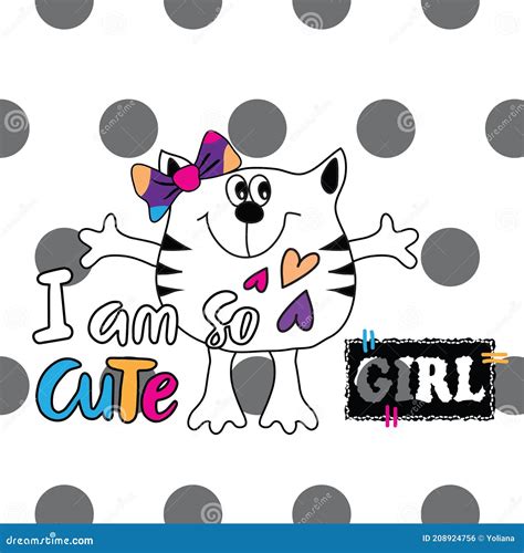Gato Divertido Y Yo Soy Tan Linda Chica Texto En Lunares Fondo