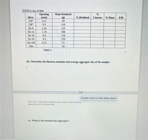 Solved B Determine The Fineness Modulus And Average