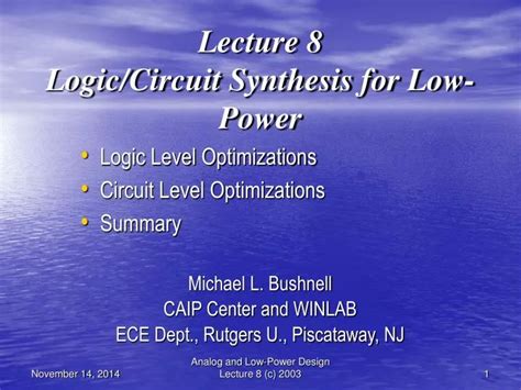 Ppt Lecture 8 Logic Circuit Synthesis For Low Power Powerpoint Presentation Id 6620490