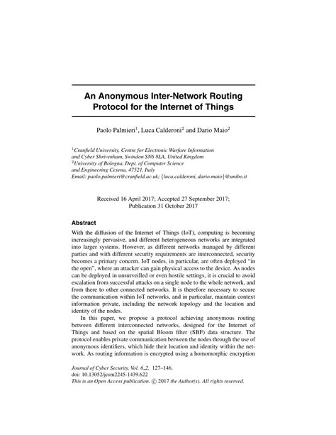 Pdf An Anonymous Inter Network Routing Protocol For The Internet Of