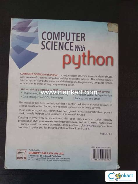Buy Cbse Class 11th Computer Science Python Book Book In Excellent