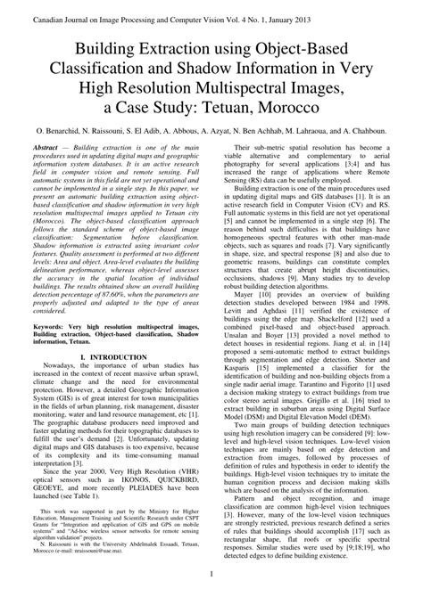 Pdf Building Extraction Using Object Based Classification And Shadow Information In Very High