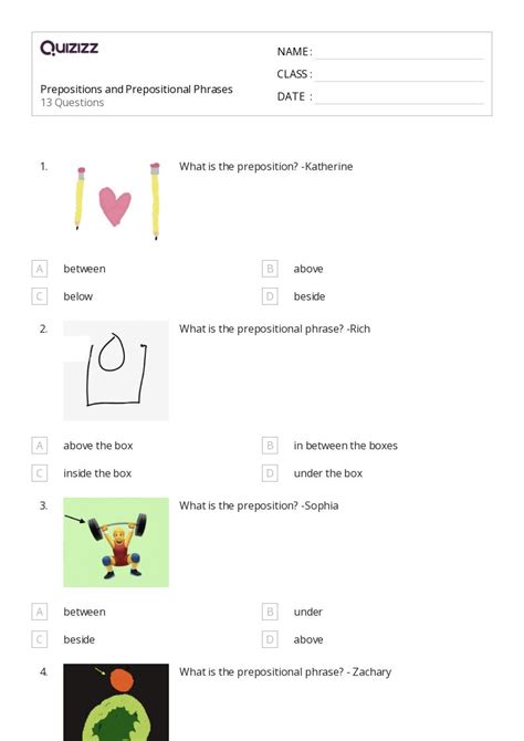 50 Prepositional Phrases Worksheets On Quizizz Free And Printable
