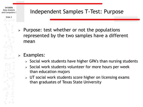 Ppt Independent Samples T Test Of Population Means Powerpoint