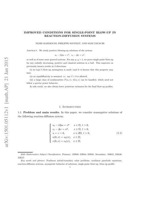 Pdf Improved Conditions For Single Point Blow Up In Reaction