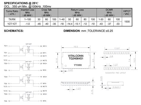 Ethernet Transformer Module 1000 Base T 24pin Model No Tg24064s1