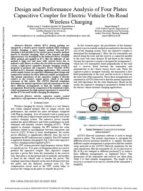 Design And Performance Analysis Of Four Plates Capacitive Coupler For Electric Vehicle On Road