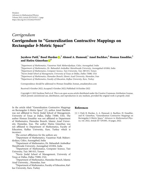 Pdf Corrigendum To Generalization Contractive Mappings On