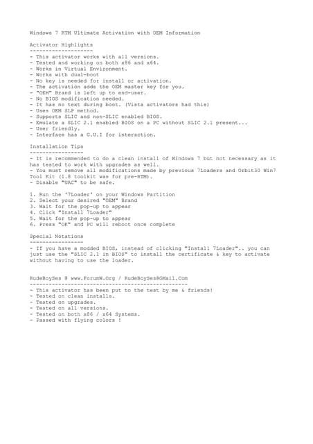 Windows 7 Activator Read Me Txt