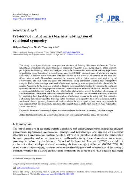 Pdf Pre Service Teachers Understanding Of Symmetry