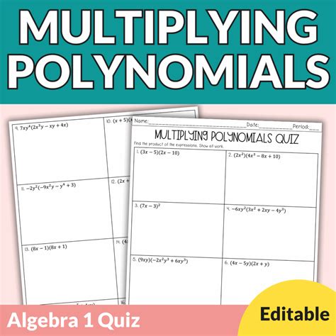 Editable Multiplying Polynomials Quiz With Answer Key For Algebra Lindsay Bowden