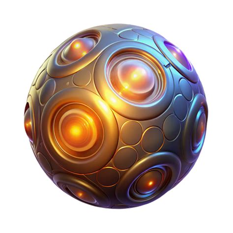 Abstract Metallic Sphere With Illuminated Lenses 3d Render 55917630 Png