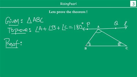 Sum Of The Angles Of A Triangle Is 180 Theorem Youtube