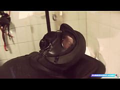 Rubbernurse Agnes Heavy Rubber Red Clinic Gown With Hood And Bizarre Gasmask Rough Elbowdeep