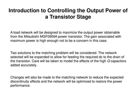PPT Introduction To Controlling The Output Power Of A Transistor Stage PowerPoint Presentation