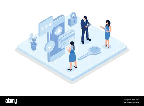 Characters Using Cyber Security Services To Protect Personal Data Online Payment Security