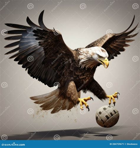 3d Super Realistic Eagle Chasing Ball Clipart Stock Illustration