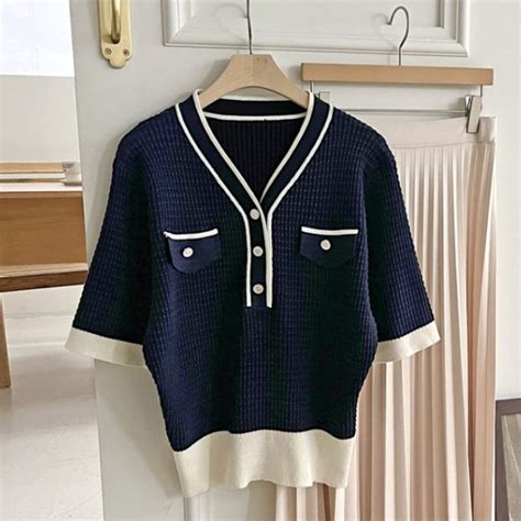 여자 외투 미니멀리즘 Ss 주머니 V넥 콘트라스트 무드 가디건