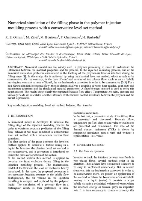 Pdf Numerical Simulation Of The Filling Phase In The Polymer Injection Moulding Process With A