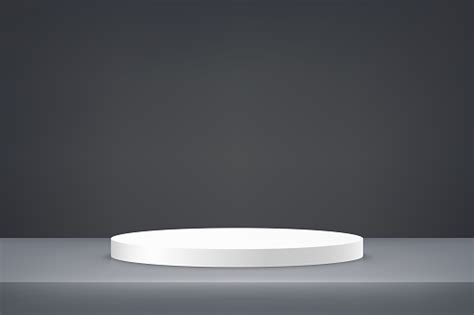 빈 회색 스튜디오 방 배경입니다 흰색 연단이 있는 회색 배경 벡터 3d 벡터 일러스트 레이 션 0명에 대한 스톡 벡터 아트 및 기타 이미지 Istock