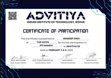 Participated In Jpd Hackathon At Iit Ropar Advitiya25 Amandeep