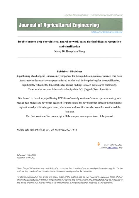 pdf double branch deep convolutional neural network based rice leaf