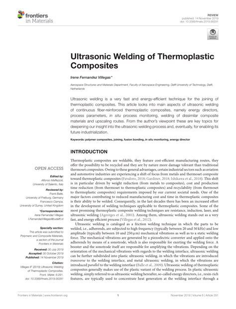 Pdf Ultrasonic Welding Of Thermoplastic Composites