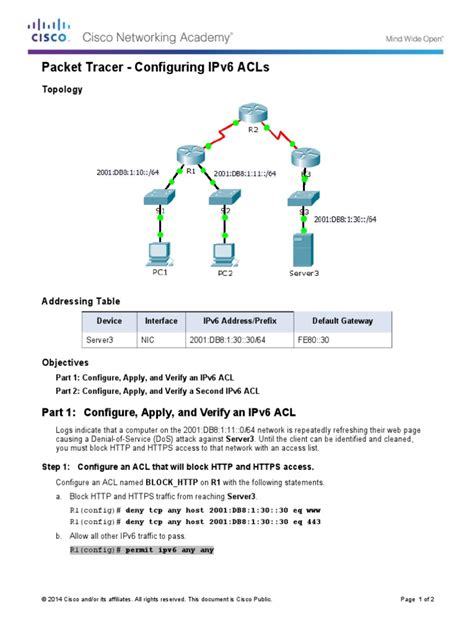 9 5 2 6 packet tracer configuring ipv6 acls instructions ig