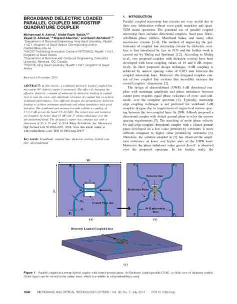 Pdf Broadband Dielectric Loaded Parallel Coupled Microstrip Quadrature Coupler