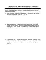 Sample Midterm Pdf ASTRONOMY 1F03 PRACTICE MIDTERM EXAM QUESTIONS NOTE Questions Are Answered