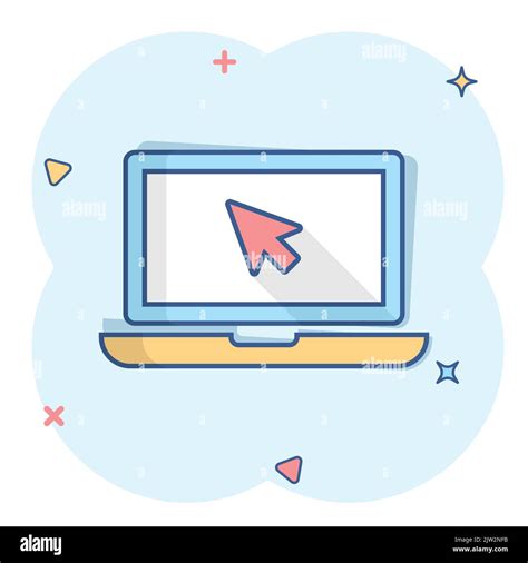 Vector Cartoon Laptop Notebook With Mouse Cursor Icon In Comic Style Laptop Screen Illustration