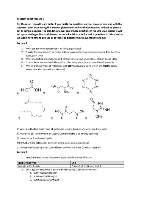 Revision Questions Biol1xx7 Module 1 Problem Sheet Module 1 Try These Out You Will Learn