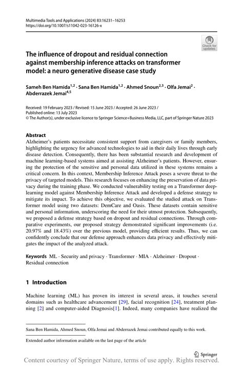 The Influence Of Dropout And Residual Connection Against Membership