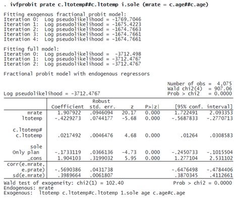 Instrumental Variables Fractional Probit Model Tstat