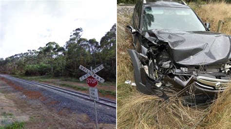 ‘our Trains Cant Swerve Train Collides With Car Stuck On Tasmanian