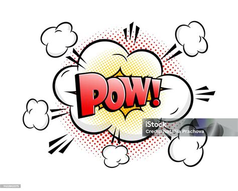 구름 별 광선 및 하프톤 효과 배경이있는 Pow 만화 연설 거품 복고풍 스타일의 팝 아트 벡터 만화 일러스트레이션 만화책 포스터 배너를위한 디자인 컴퓨터 글자에 대한 스톡