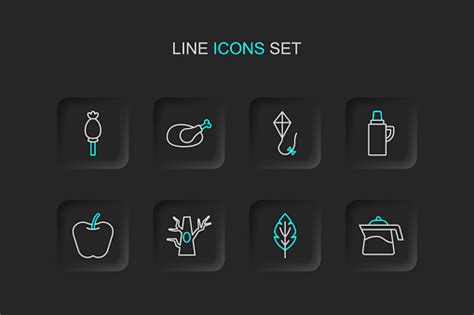 세트 라인 찻 주전자 잎 벌거 벗은 나무 사과 보온병 용기 연 구운 칠면조 또는 닭고기 및 아편 양귀비 아이콘 벡터 0명에 대한 스톡 벡터 아트 및 기타 이미지 Istock