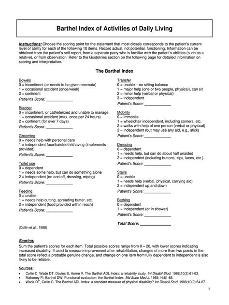 Barthel Index Pdf Printable Printable Templates Form Example Download
