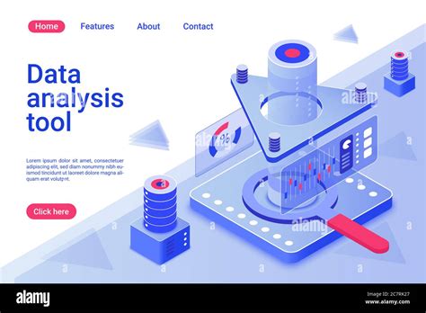 Data Analysis Tool Isometric Landing Page Template Analyzing